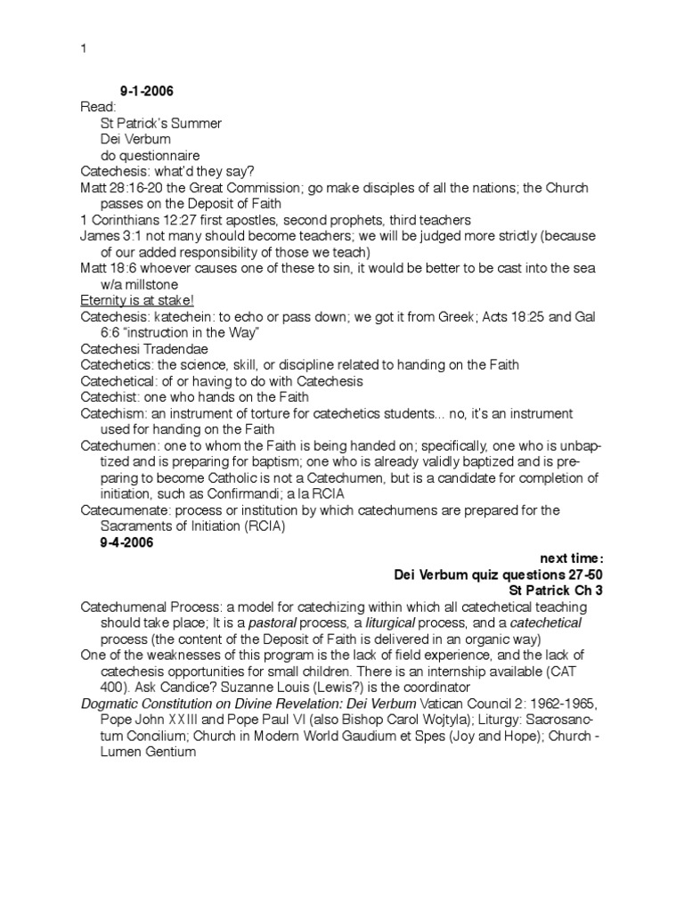 Catechetics Notes | PDF | Catechism | Revelation