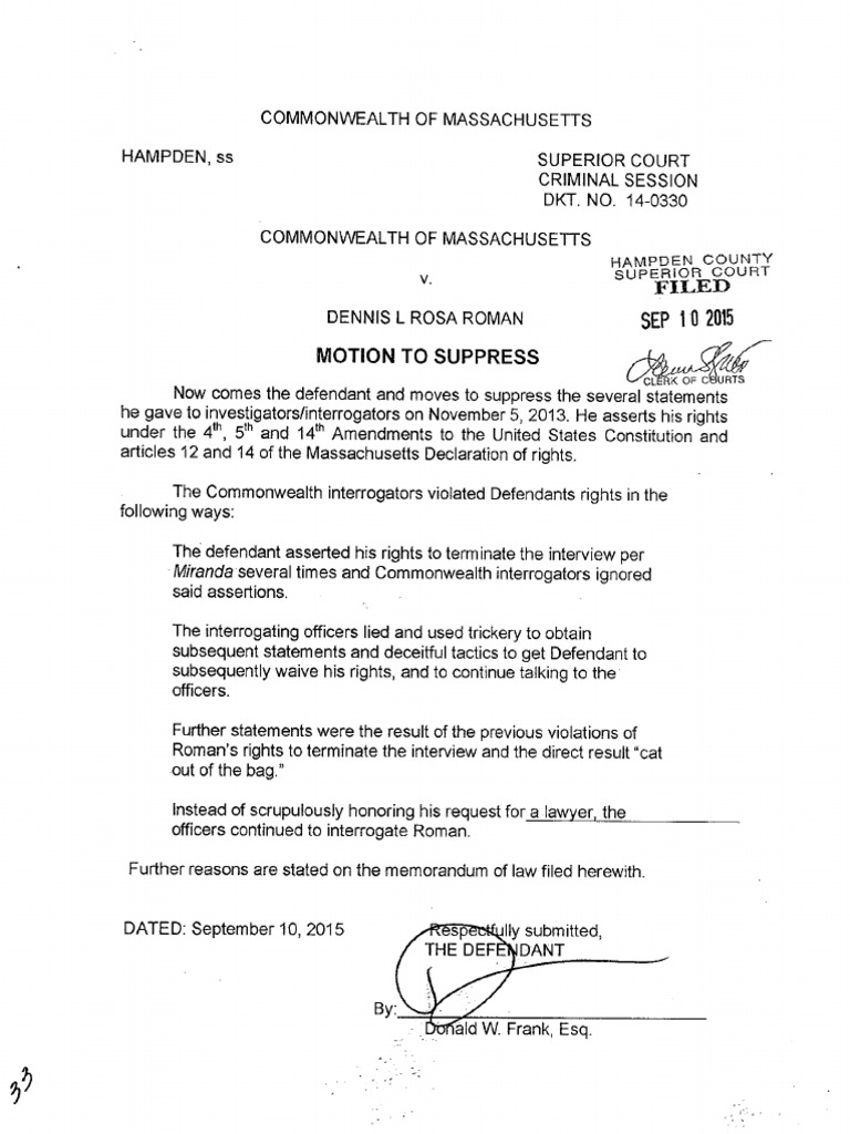 Dennis Rosa-Roman Motion To Suppress Statements | PDF