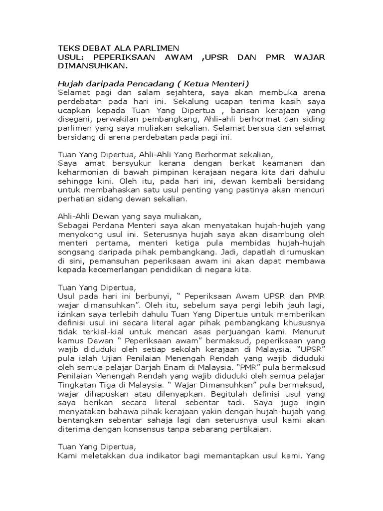 Teks Debat Ala Parlimen | PDF