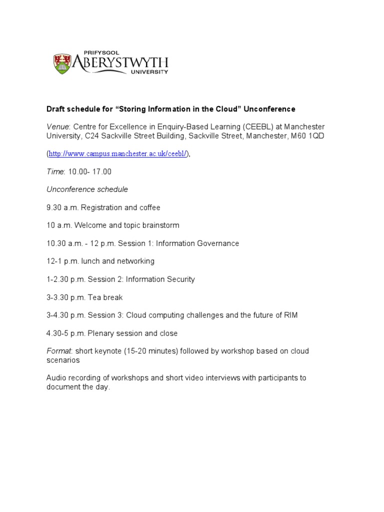 Draft Schedule For "Storing Information in The | PDF | Technology ...
