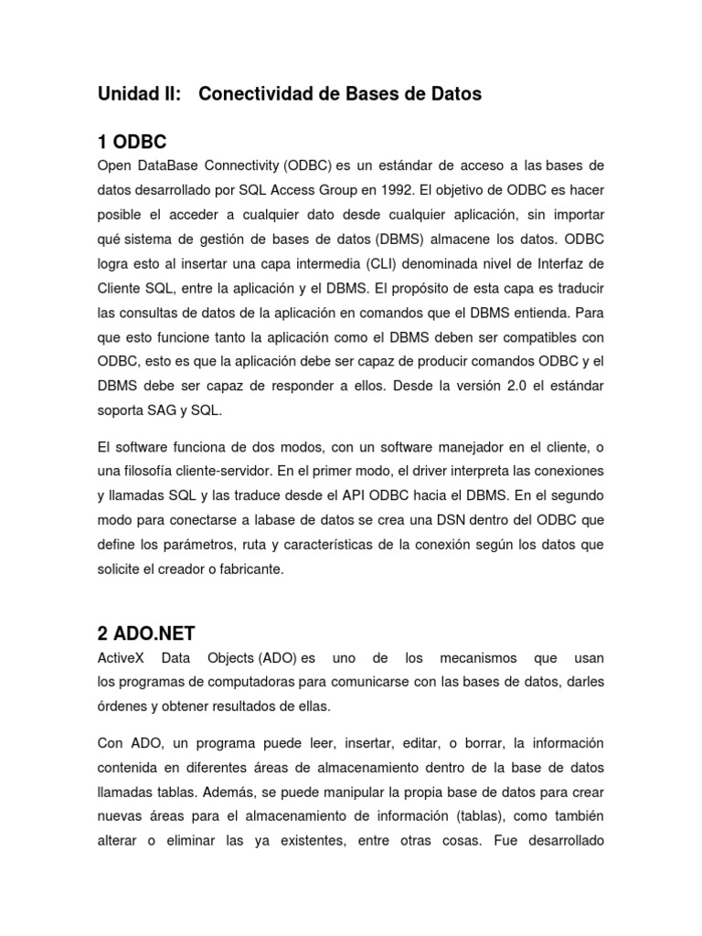 Conectividad De Bases De Datos Pdf Active X Data Objects Ingeniería Informática