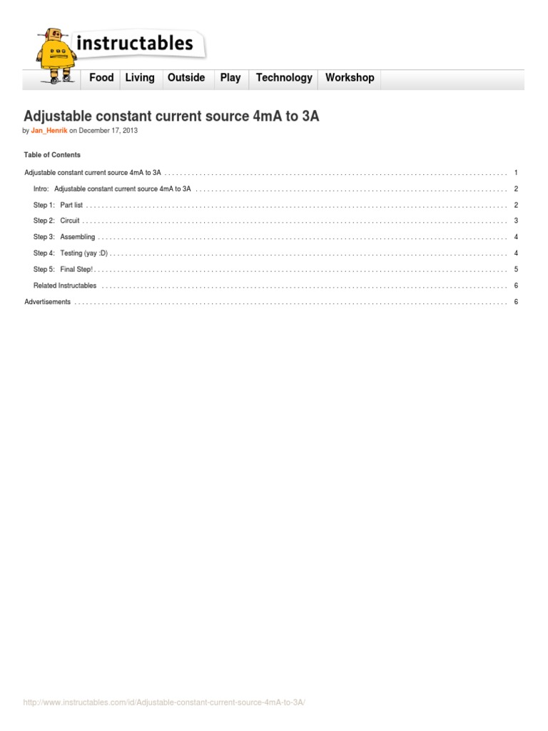 Adjustable Constant Current Source 4ma To 3A | PDF | Resistor | Power ...
