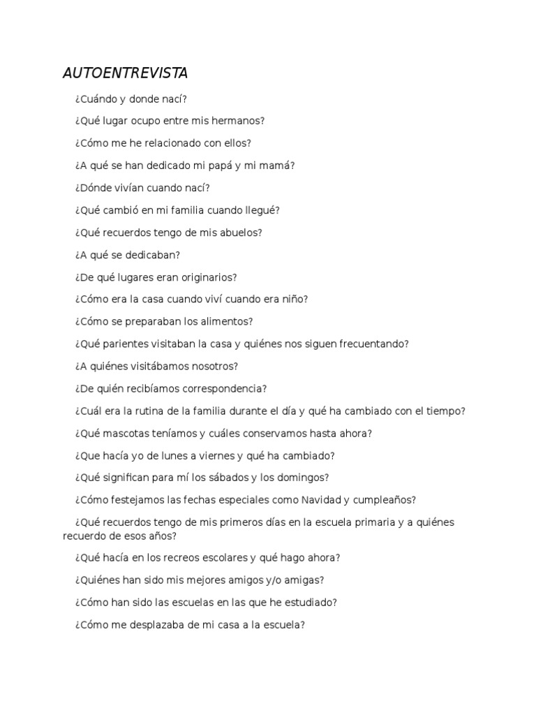 Preguntas Guia para Escribir Una Autobiografia | PDF | Estilo de vida