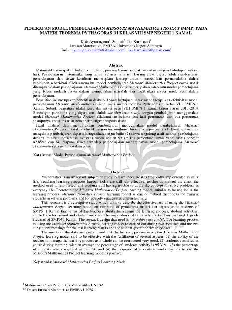 Model Pembelajaran Missouri Mathematics Project | PDF