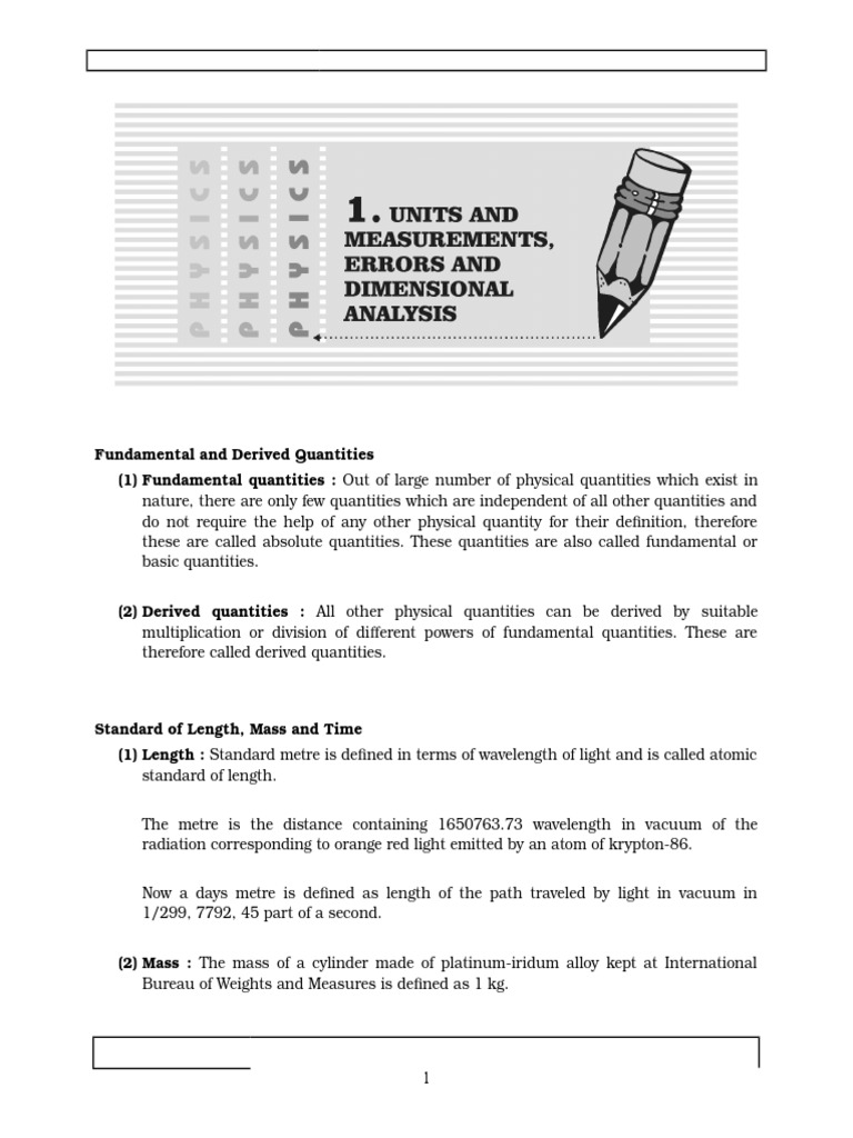 1 - Units and Measurements, Errors and Dimensional Analysis | PDF | Significant Figures | Errors ...