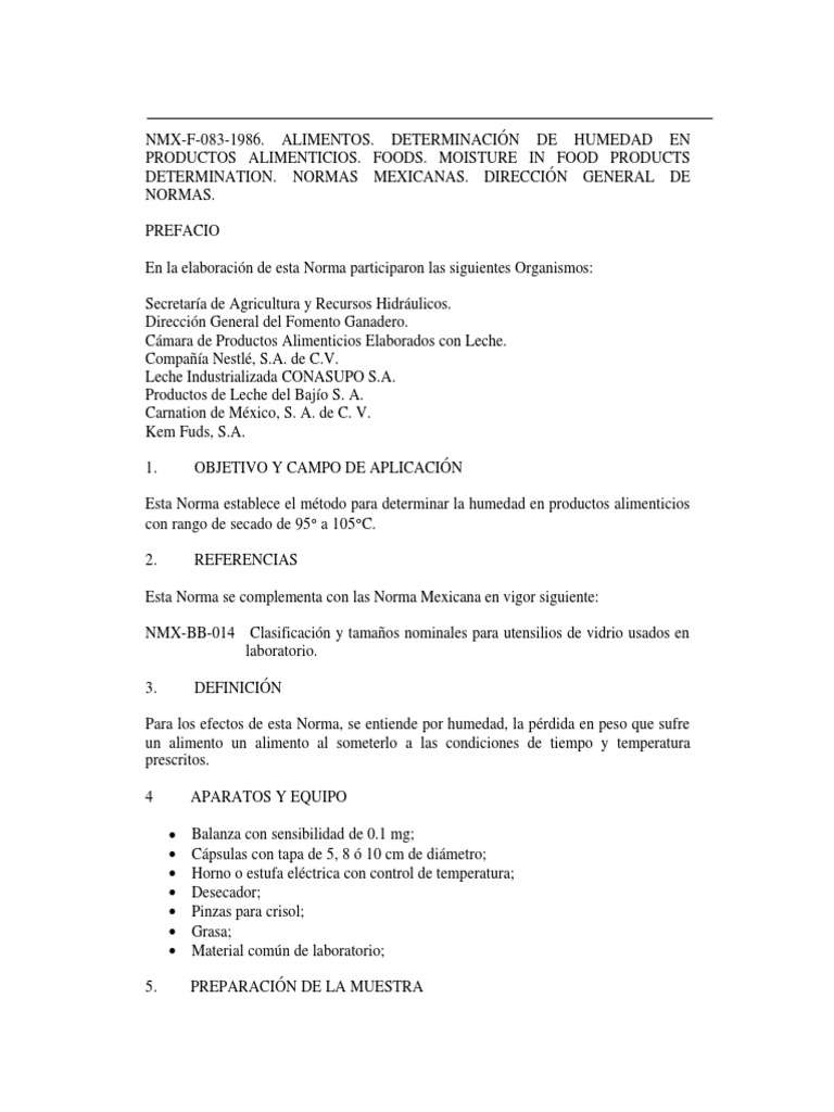 NMX F 083 1986 | PDF | Alimentos | Naturaleza