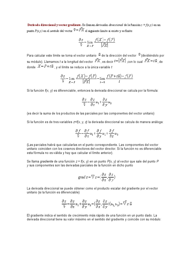 Derivada Direccional Y Vector Gradiente Pdf Degradado Derivado