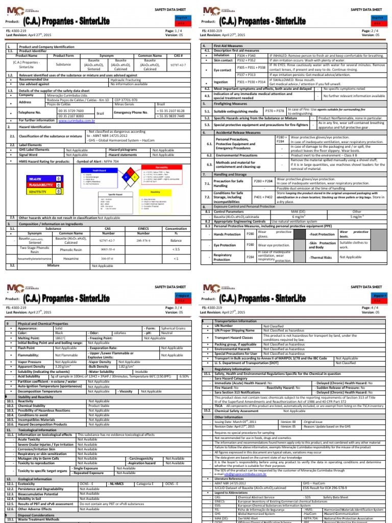 Msds Sinterlike | PDF | Occupational Safety And Health | Physical Sciences