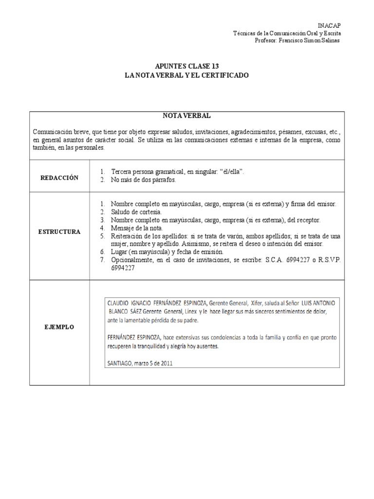 Apuntes Clase 13 - La Nota Verbal y El Certificado | PDF | Comunicación ...