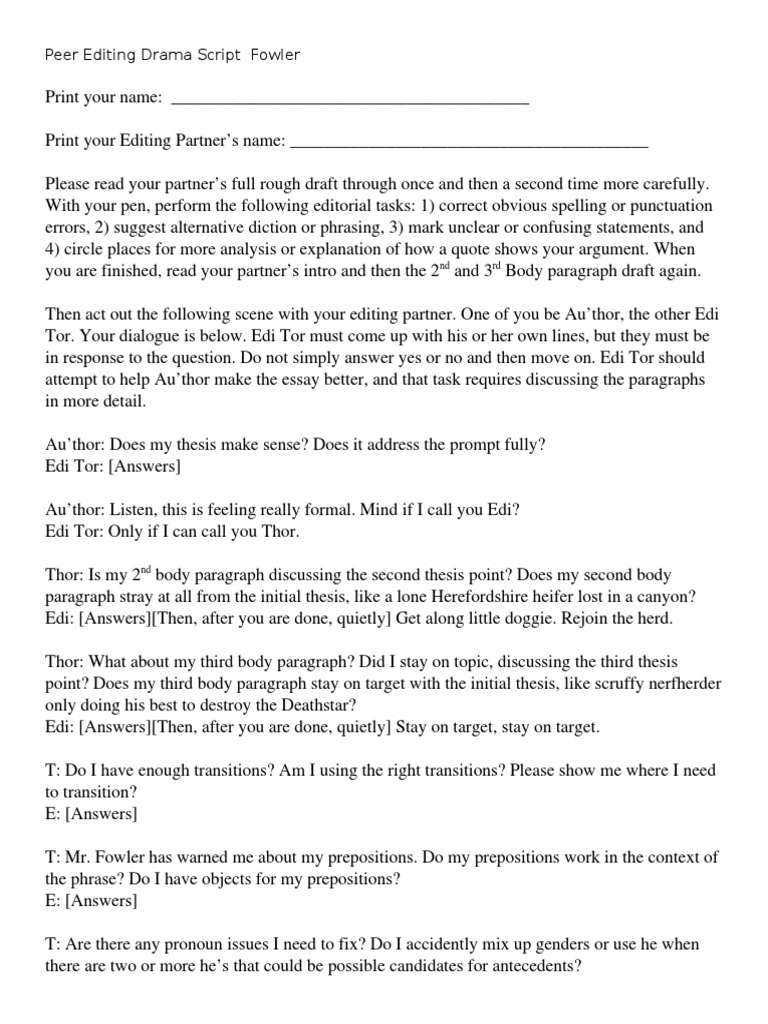 Full Draft Essay Peer Editing Drama | PDF | Essays | Languages
