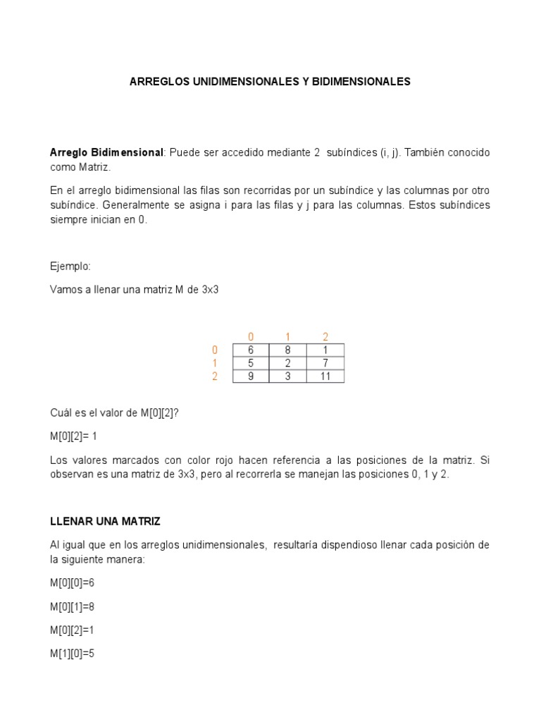 Arreglos Unidimensionales y Bidimensionales - Segunda Parte | PDF | Matriz (Matemáticas ...