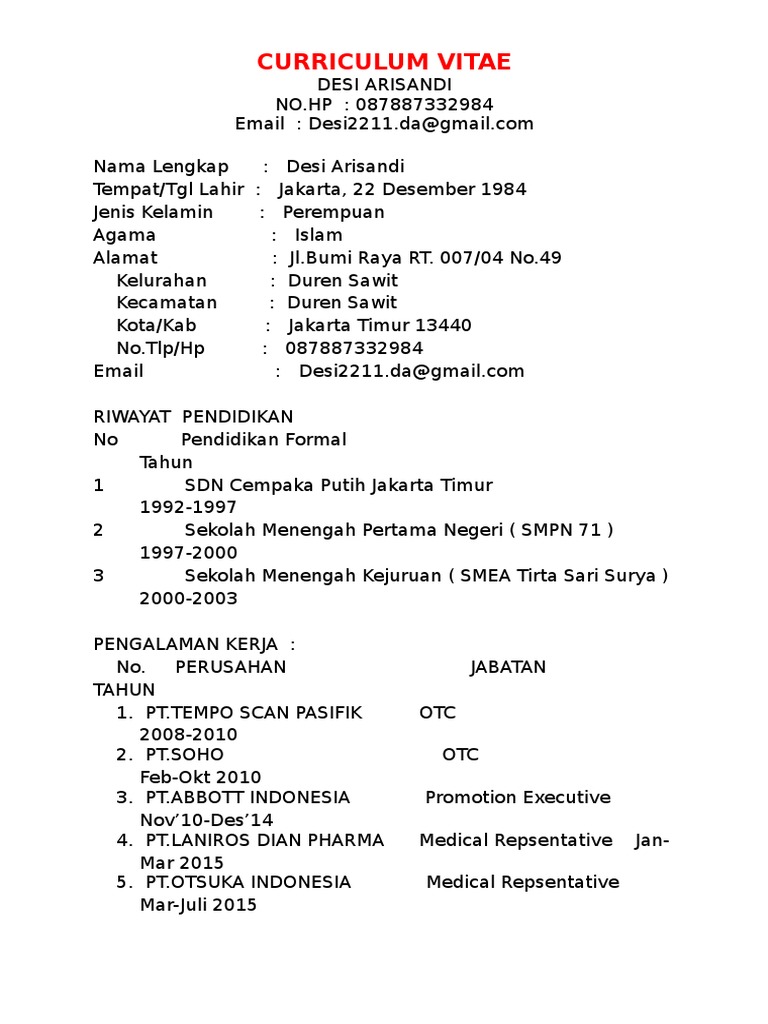 Curriculum Desi Arisandi | PDF | Gaya Hidup