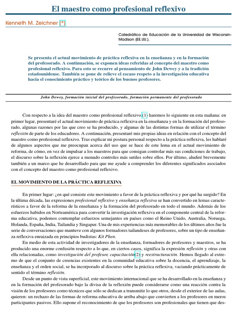 El Maestro Como Profesional Reflexivo de Kenneth M. Zeichner ...