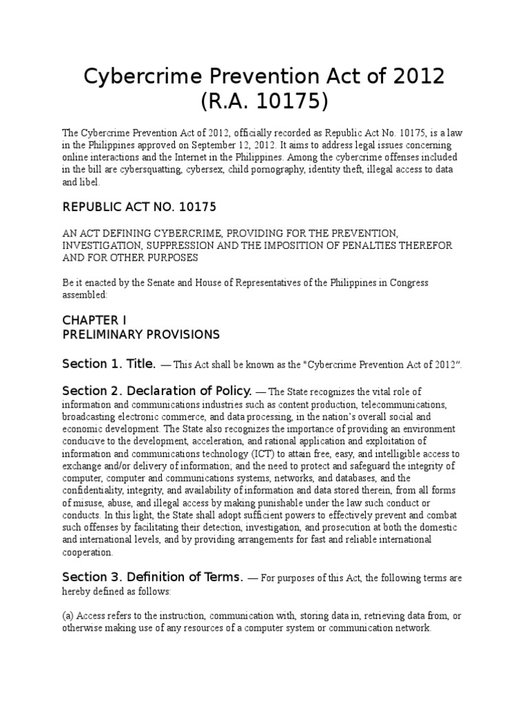 Cybercrime Prevention Act of 2012 | PDF | Computer Security | Security