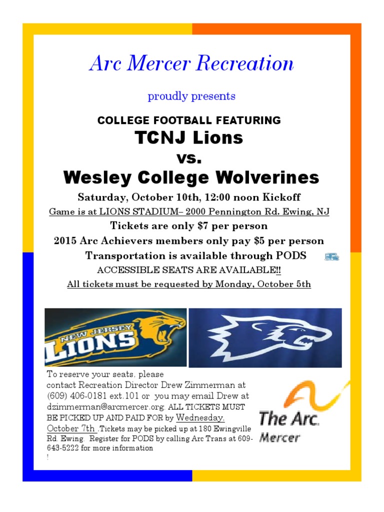 TCNJ Lions vs. Wesley Wolverines Game | PDF