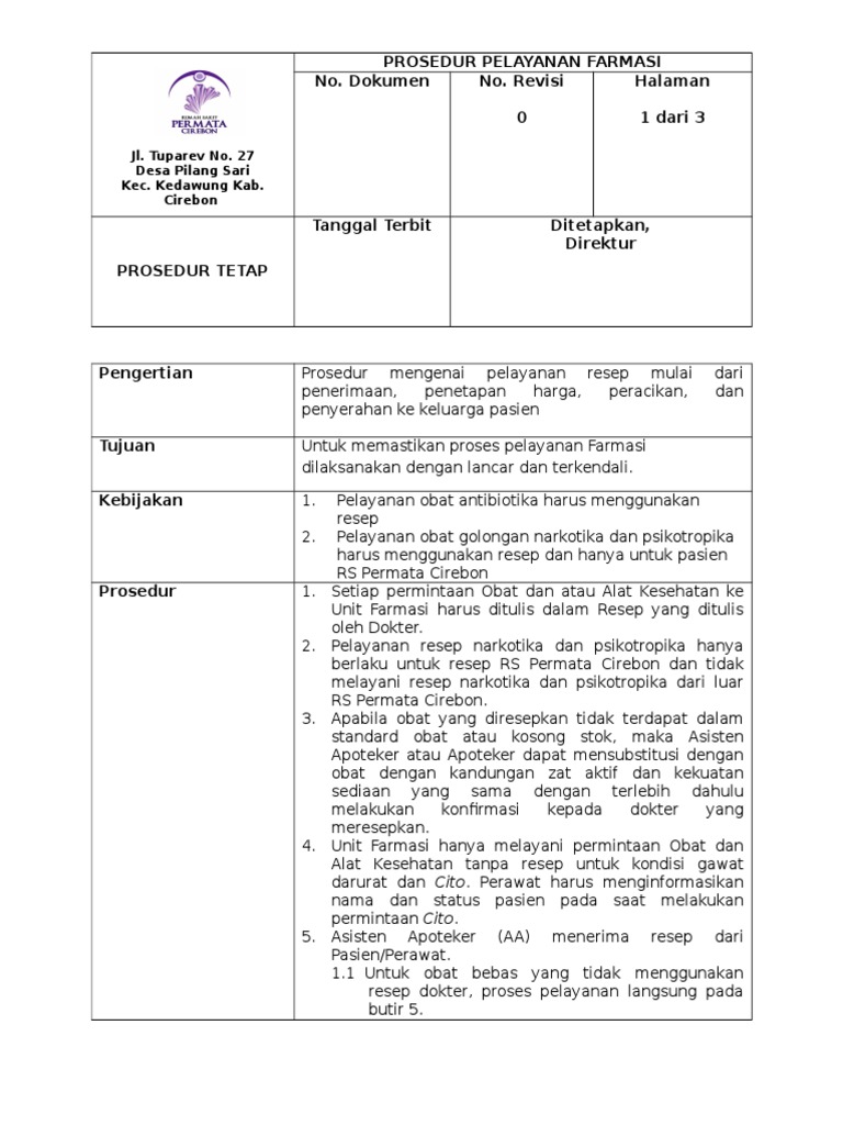 Protap Pelayanan Farmasi | PDF
