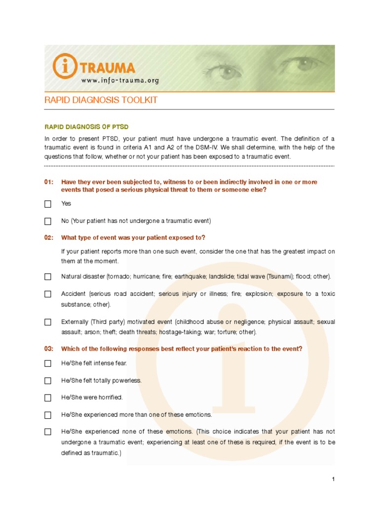 Diagnosis Toolkit | PDF | Psychological Trauma | Posttraumatic Stress ...