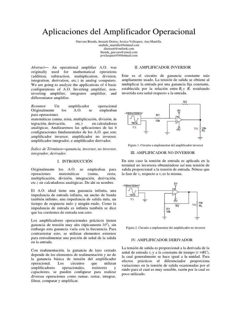 Aplicaciones Del Amplificador Operacional | PDF | Amplificador operacional | Circuitos electrónicos