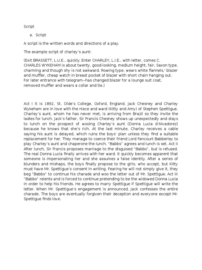 Script Charleys Aunt