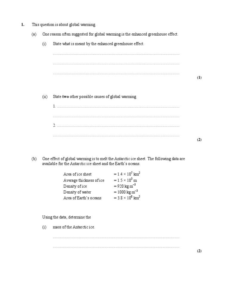IB Physics Greenhouse Effect Questions | PDF | Greenhouse Effect ...
