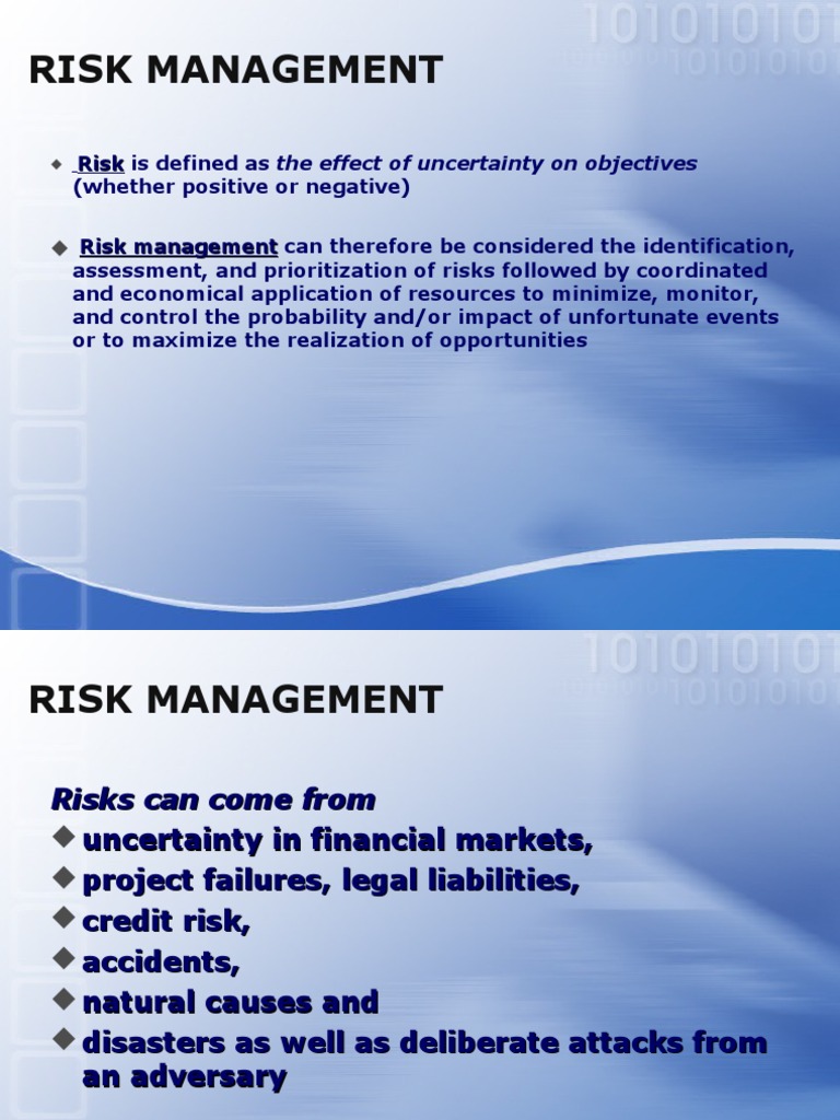 Risk Management (MBA General, 1st Semester) by Sir Aftab Parvez | PDF ...