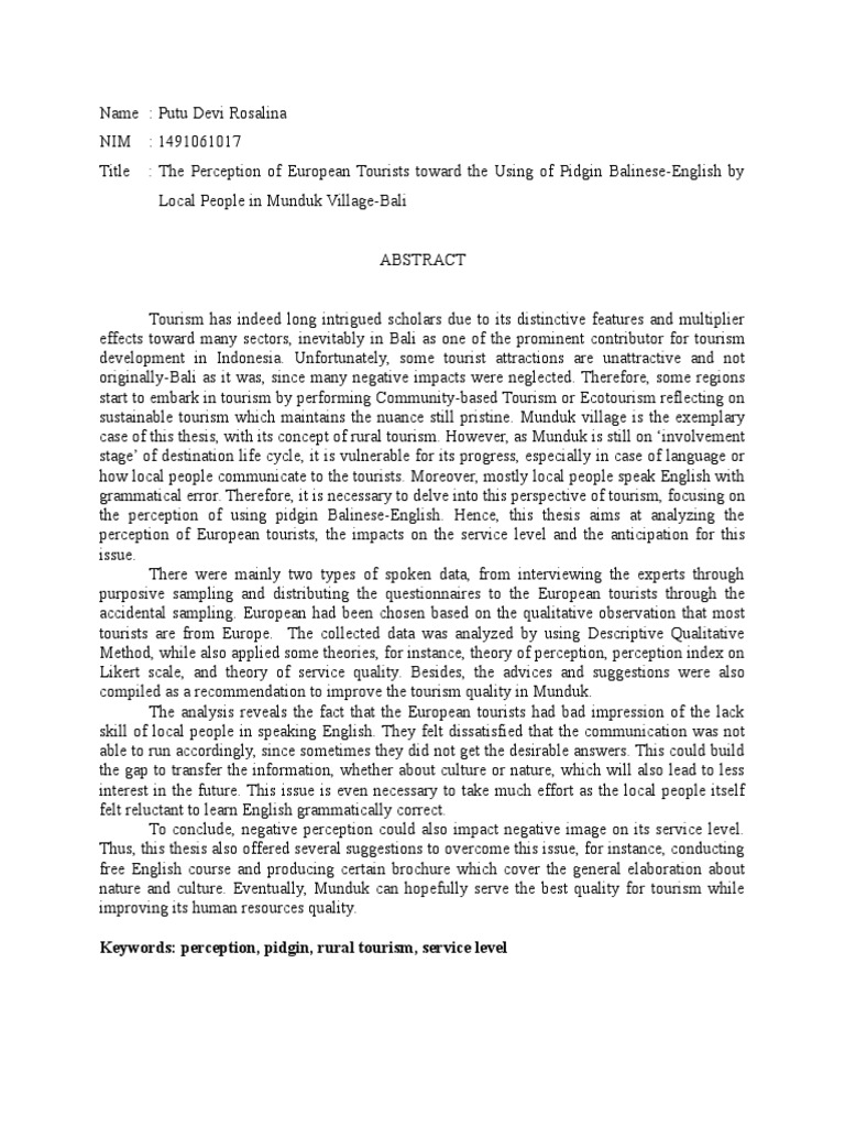 Contoh Abstract Bahasa Inggris Pariwisata | PDF | Tourism | Qualitative ...