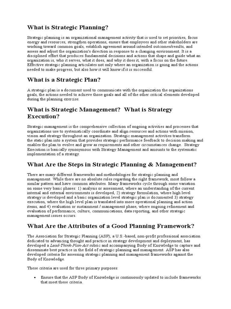 What Is Strategic Planning | PDF | Strategic Planning | Strategic ...