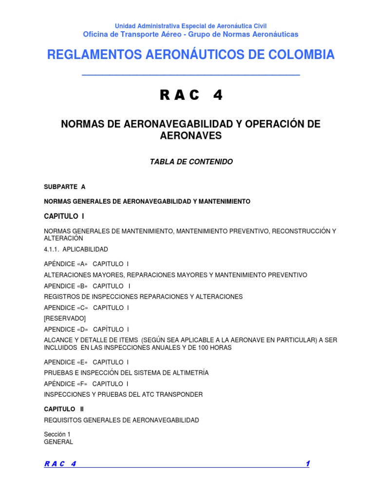Normas de Aeronavegabilidad y Operación Aeronaves | Aviación | Aviación civil