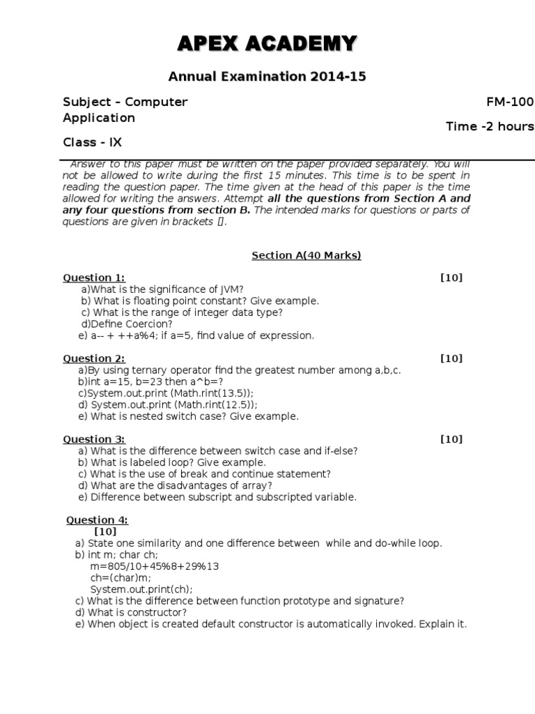 Class Ix 15 Annual Pdf Constructor Object Oriented Programming Programming