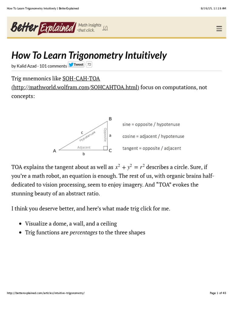 How To Learn Trigonometry Intuitively - BetterExplained | PDF ...