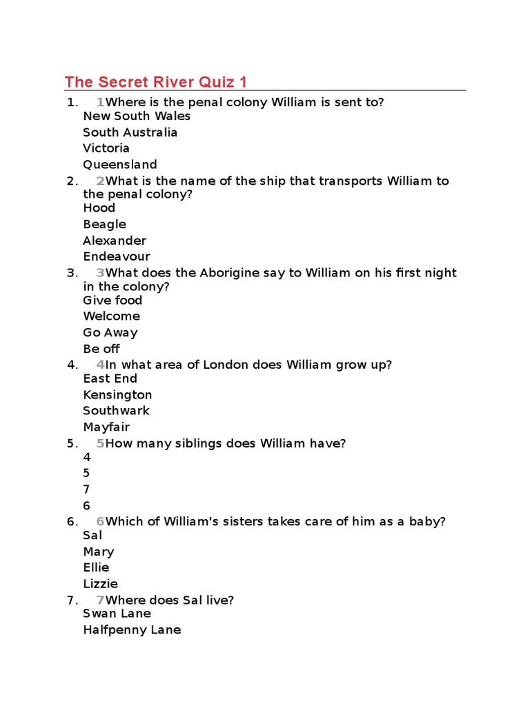 The Secret River Quiz 1 | PDF | Classics