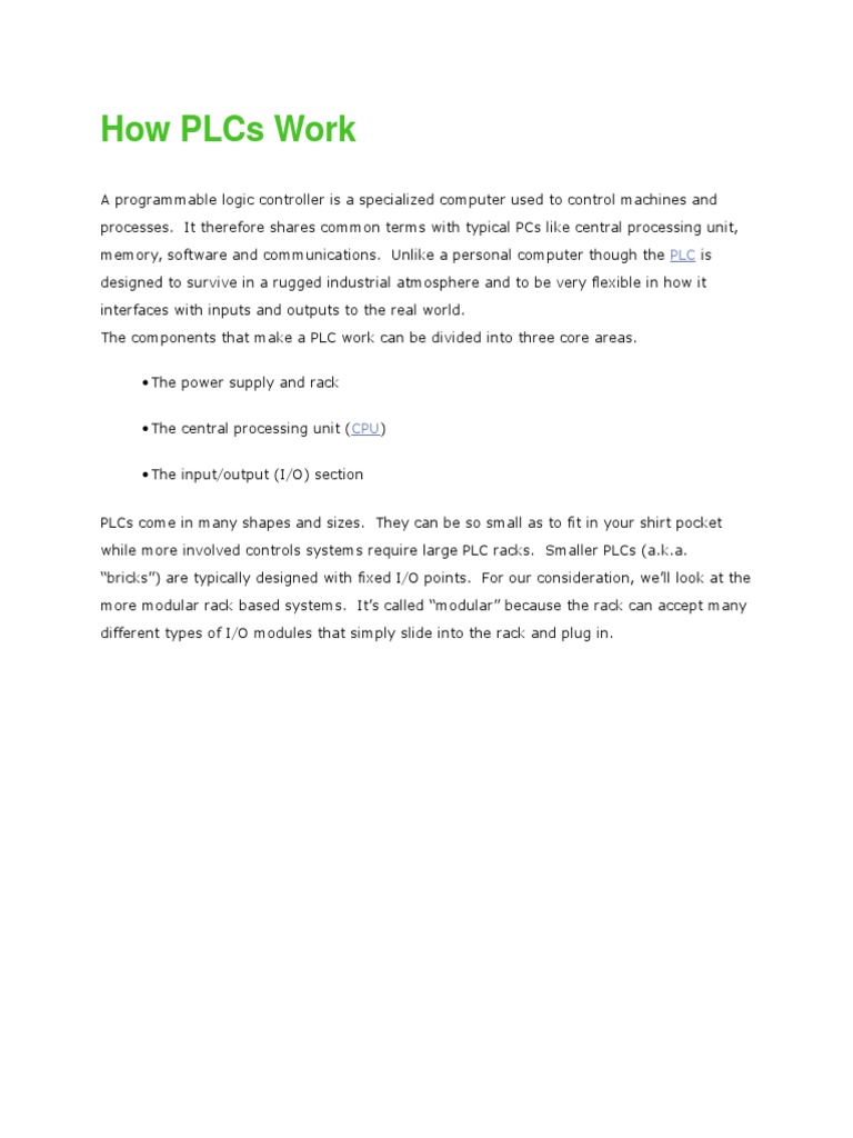 How Plcs Work | PDF | Programmable Logic Controller | Central ...