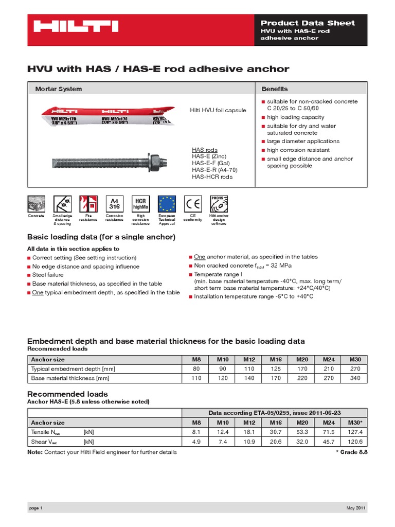 Hilti Hvu With Has Rod Pds - 2011 - r2 | PDF | Building Engineering ...