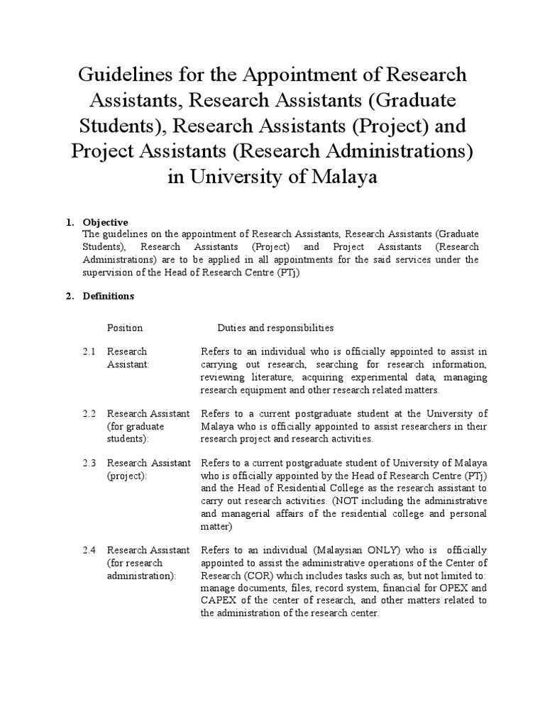 Research Assistant Appointment Guidelines | PDF | Academic Degree ...