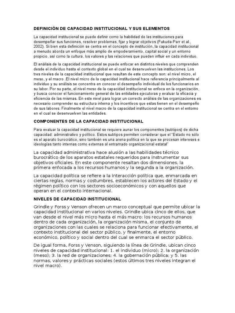 Definición de Capacidad Institucional y Sus Elementos | PDF ...