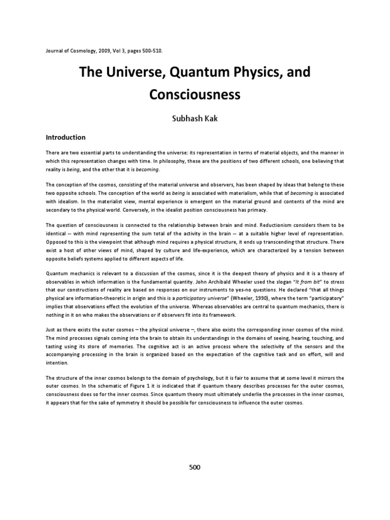 The Universe, Quantum Physics, and Consciousness: Subhash Kak | PDF ...
