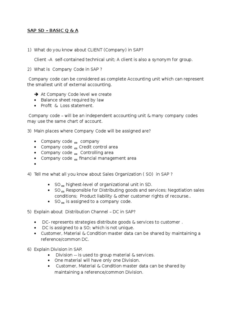 Sap SD - Basic Q & A | PDF | Income Statement | Accounting