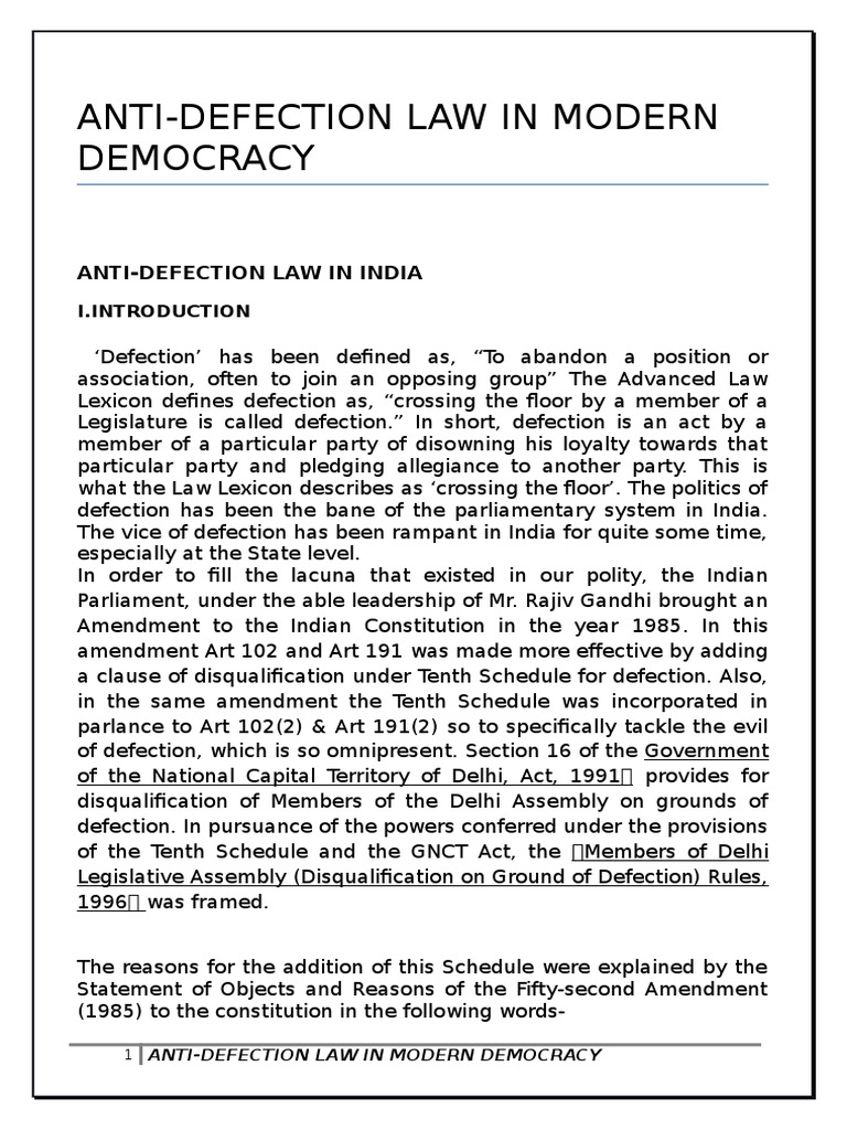Anti-Defection Law in India Explained | PDF | Member Of Parliament ...