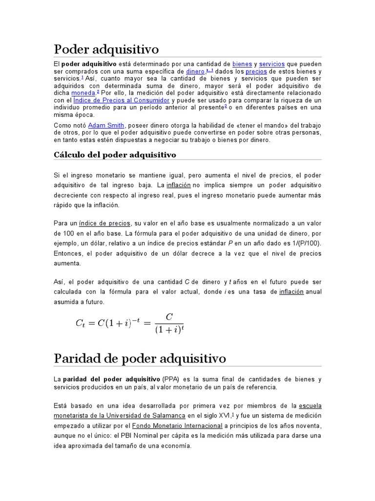 Definición y cálculo del poder adquisitivo | PDF | Poder adquisitivo ...