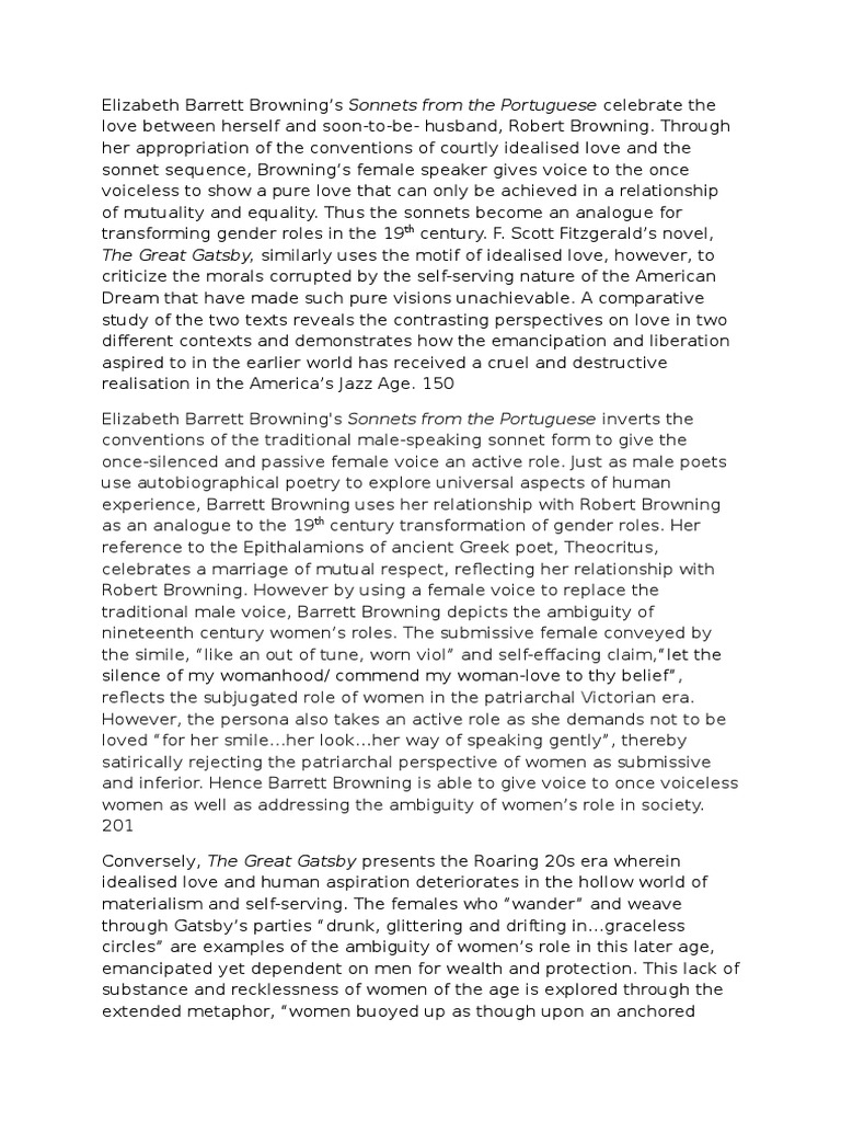Sonnets From The Portuguese/The Great Gatsby Essay | PDF | The Great ...