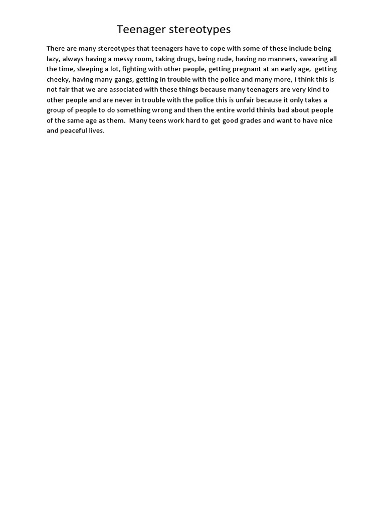 Teen Stereotypes | PDF