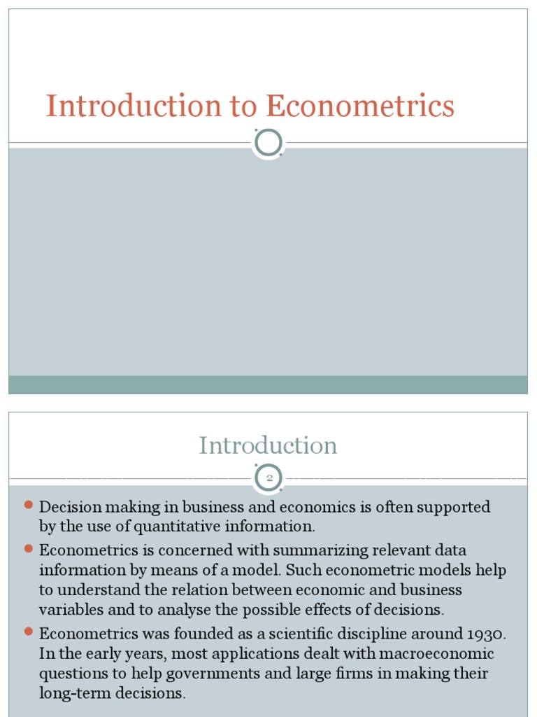 Ppt 1 Introduction To Econometrics Econometrics Economic Model
