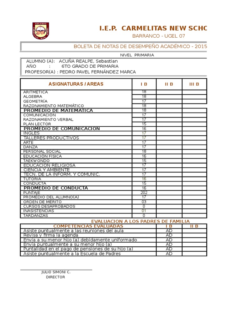 Boleta de Notas Primaria | PDF