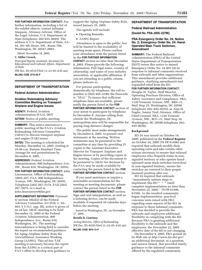 Notice: Emergency Orders: Hand-Operated Main Track Switches Railroad ...