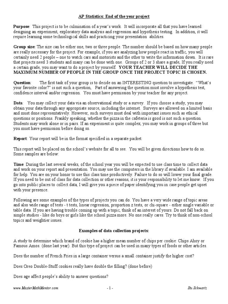 AP Statistics Year-End Project Guide | PDF | Statistical Significance ...