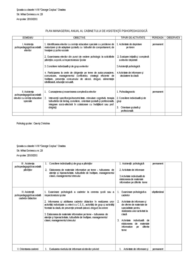 2 +plan+managerial+anual+al+cabinetului+de+asistenta+psihopedagogica | PDF