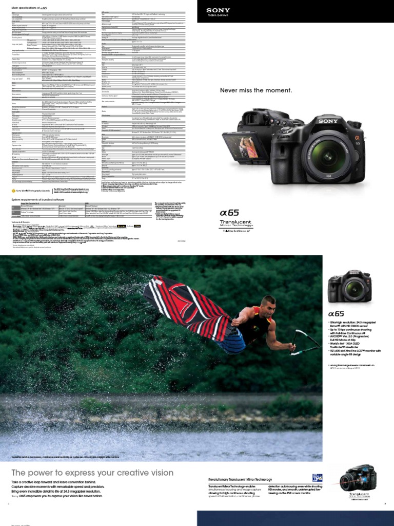 SLT A65 Brochure | PDF | Exposure (Photography) | Autofocus