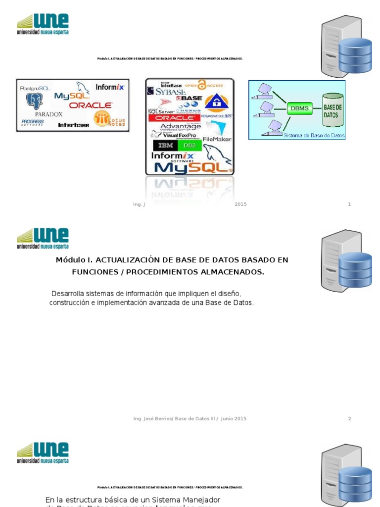 Actualización de Base de Datos Basado en Funciones y Procedimientos Almacenados. | PDF | SQL ...