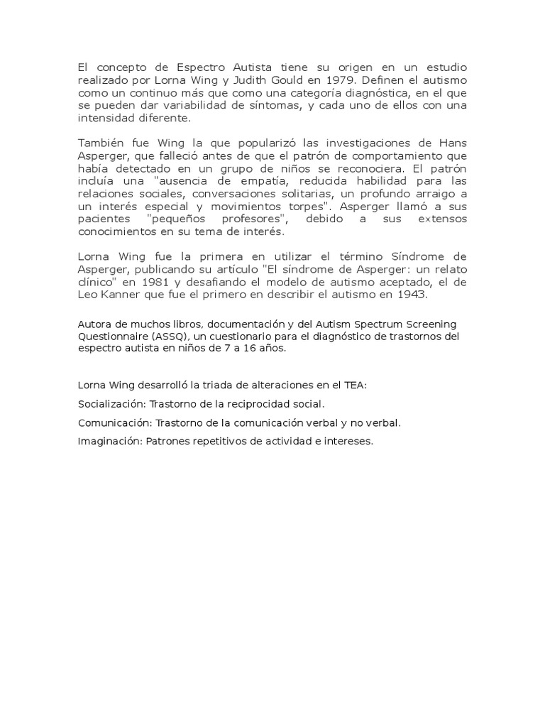 El Concepto de Espectro Autista Tiene Su Origen en Un Estudio Realizado ...