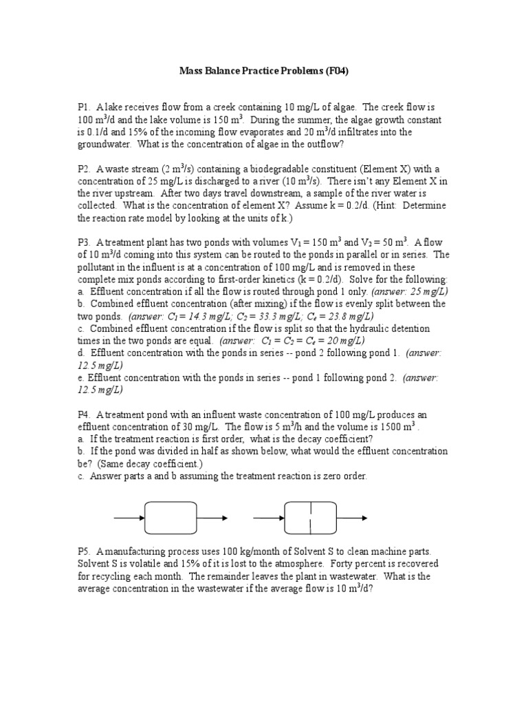 Mass Balance Practice Problems F04 | PDF | Stream | River